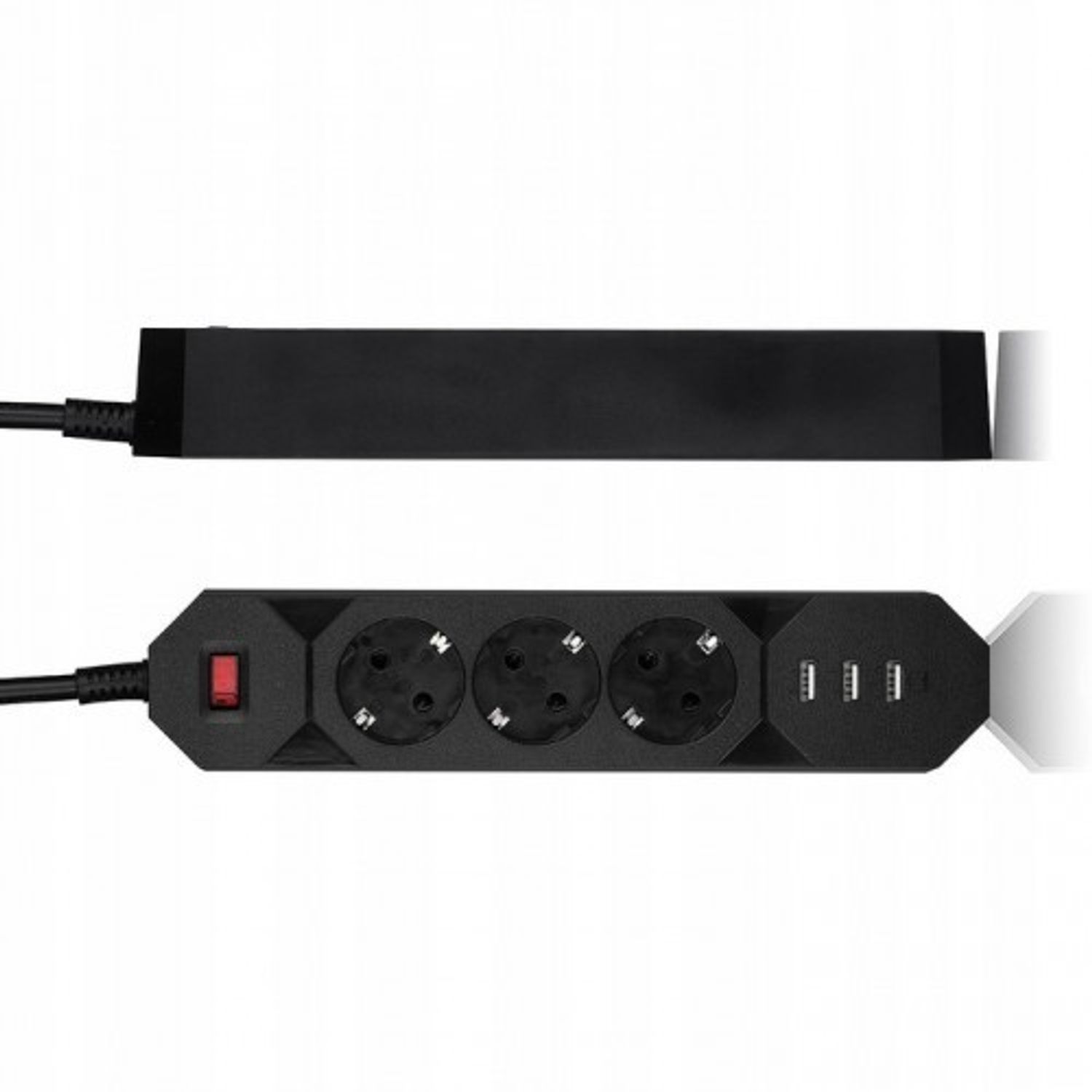 Gonga - Prelungitor cu priza multipla, 3 posturi, 3 porturi USB, negru ...