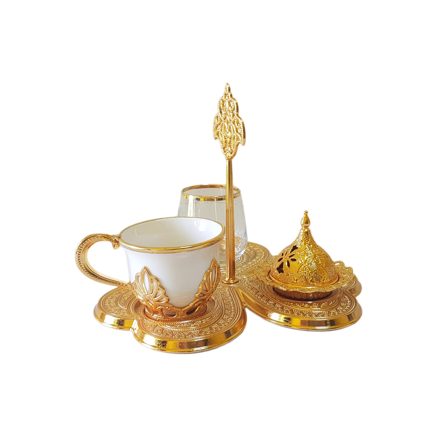 Busem - Set servire cafea turceasca cu pahar, 6 piese, 10x13 cm, auriu ...