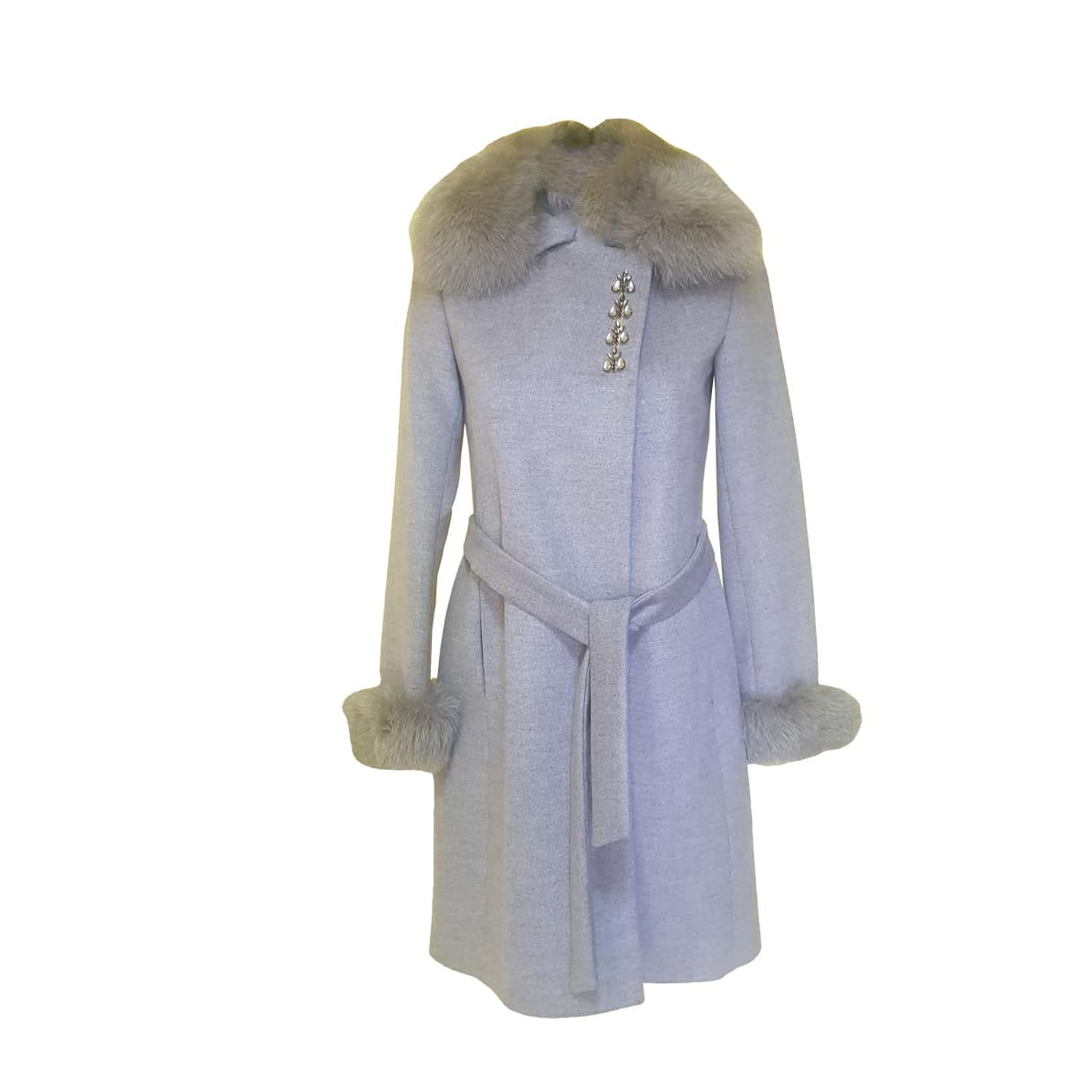 Donna Rossi - Palton dama lung din Casmir cu brosa, guler si manseta cu ...