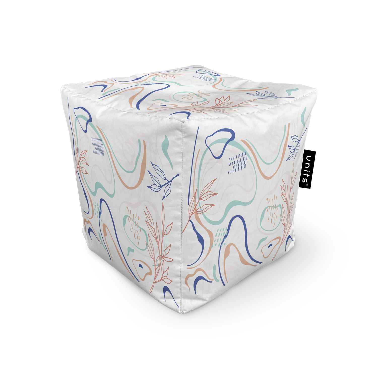 Units - Fotoliu Units Puf (Bean Bag) tip cub, impermeabil, alb cu linii ...