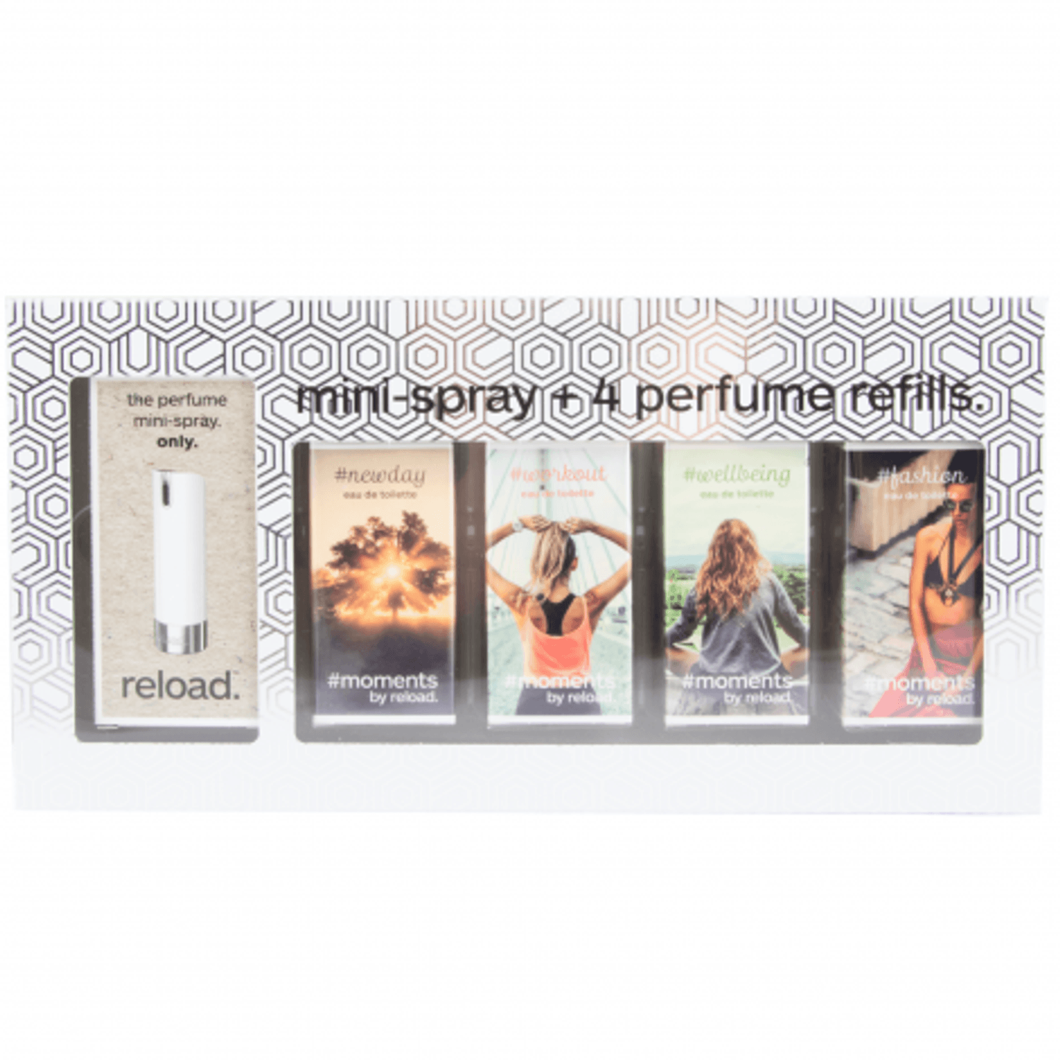 Reload - Set 4 mini parfumuri cu dispozitiv mini-spray Moments by ...