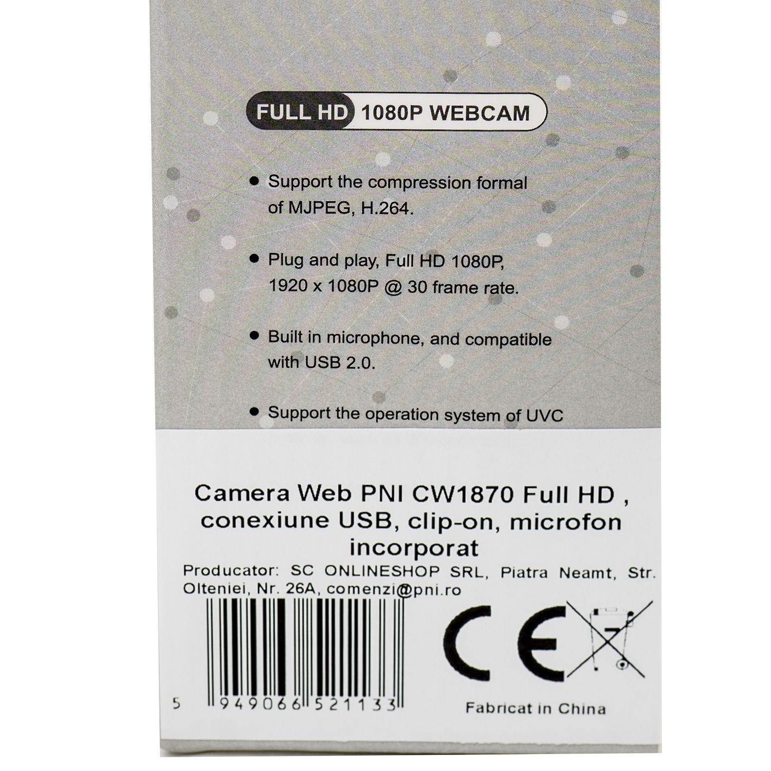 PNI - Camera Web PNI CW1870 Full HD , conexiune USB, clip-on, microfon ...