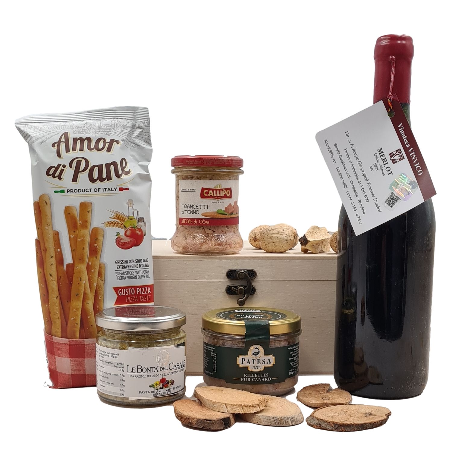 OEM - Pachet cadou Tasty Gourmet cu vin de colectie Merlot,rillettes de ...