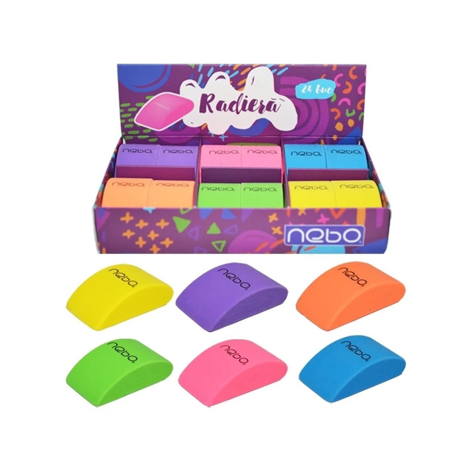 NEBO - Radiera color, 24 buc/cutie - NEBO - elefant.ro