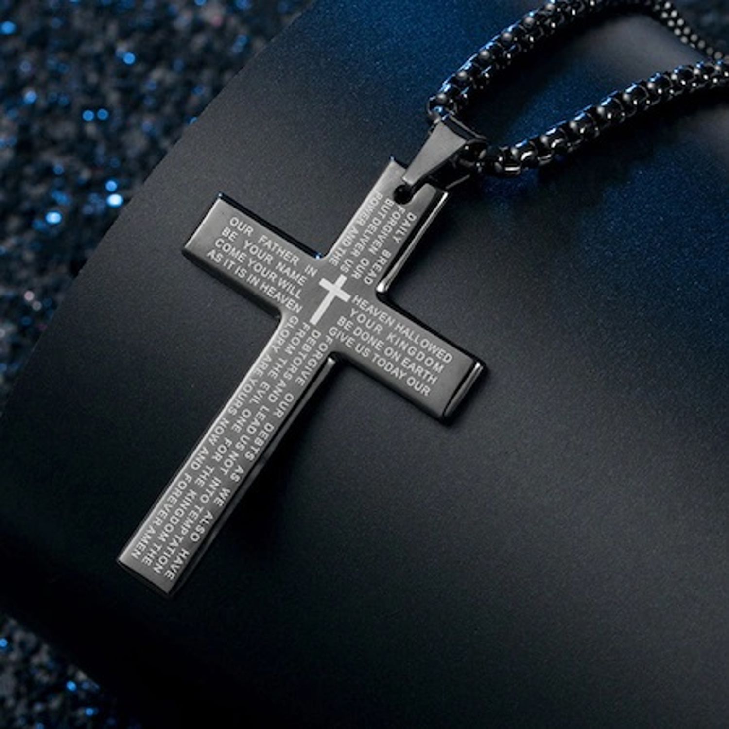 General - Lant cu cruce, inscriptie “Tatal Nostru”, negru, barbati ...