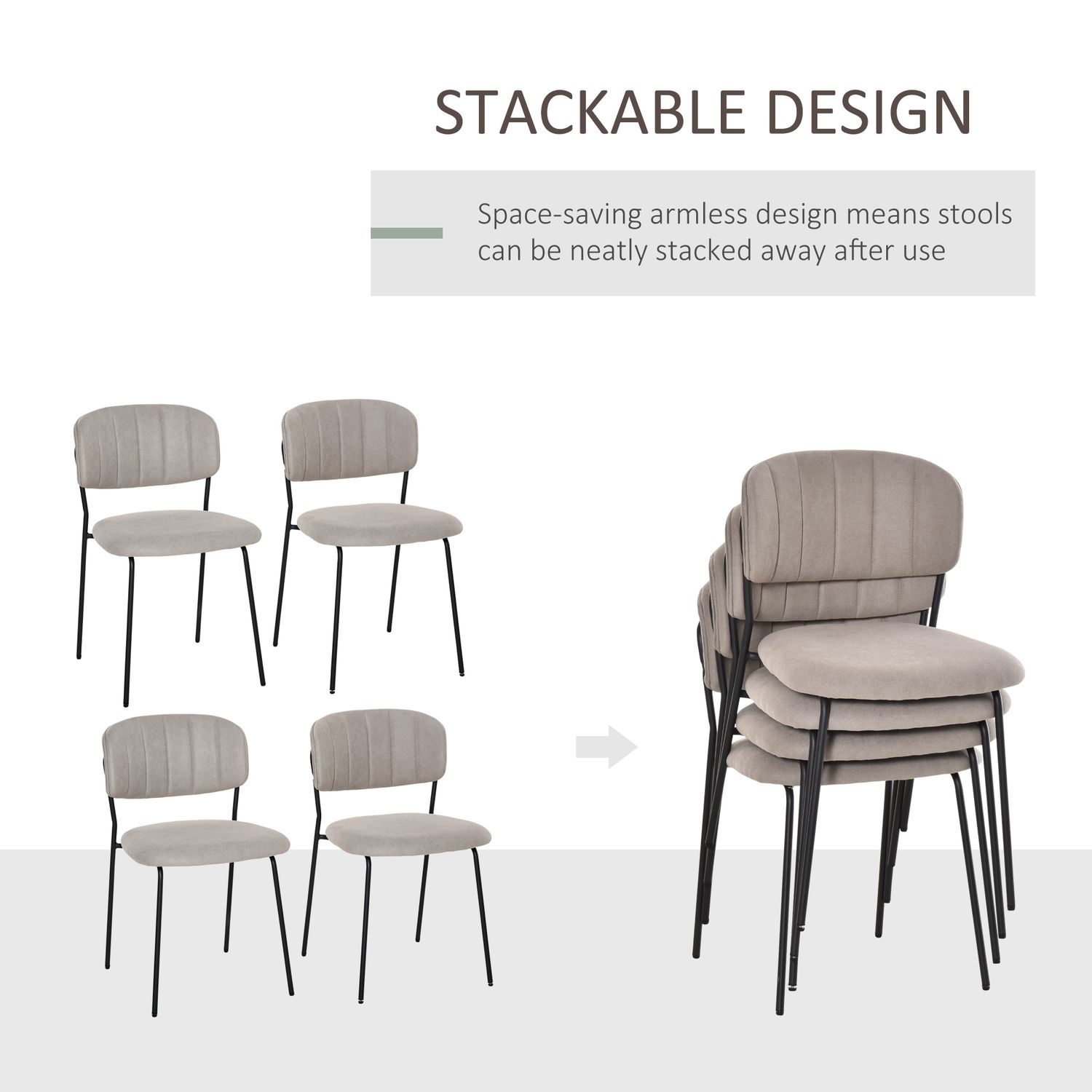 HOMCOM - HOMCOM Set de 4 Scaune moderne Capitonate si Stivuibile, din ...