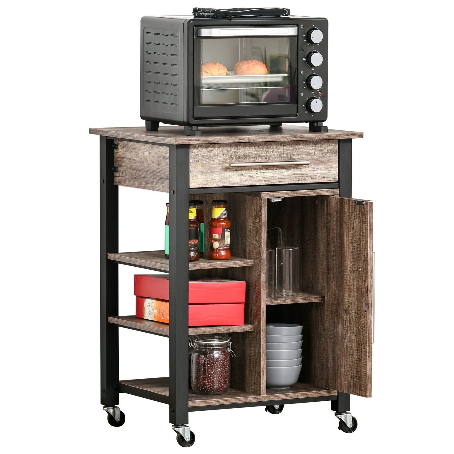 HOMCOM - HOMCOM Carucior de bucatarie pentru alimente cu Sertar Rafturi ...