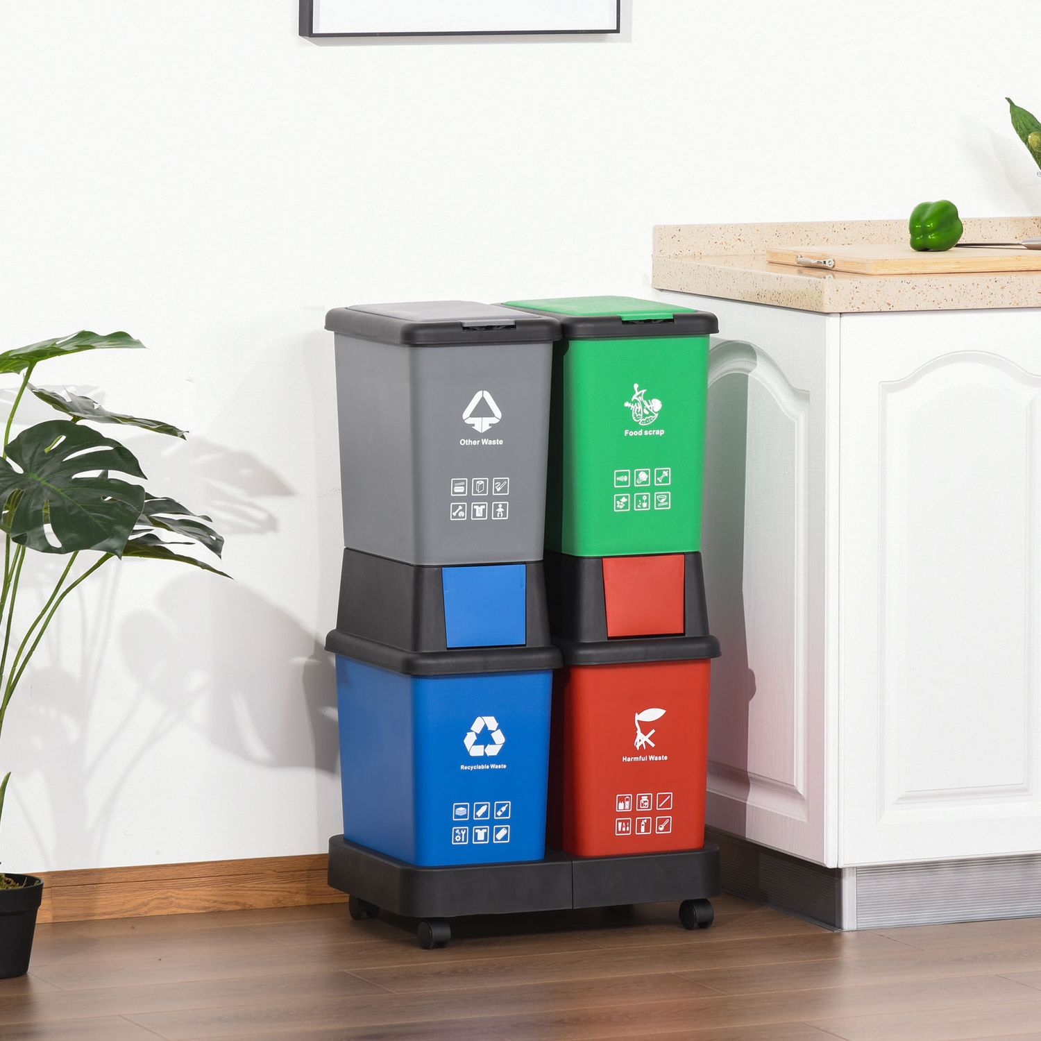HOMCOM - HOMCOM Cos de gunoi pentru colectare diferentiata 4 Cosuri ...