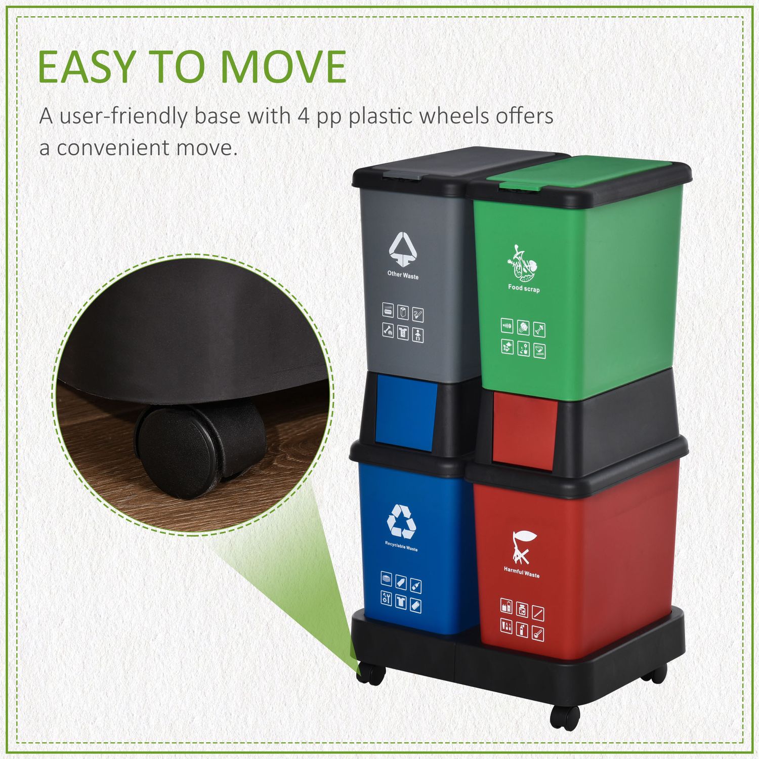 HOMCOM - HOMCOM Cos de gunoi pentru colectare diferentiata 4 Cosuri ...