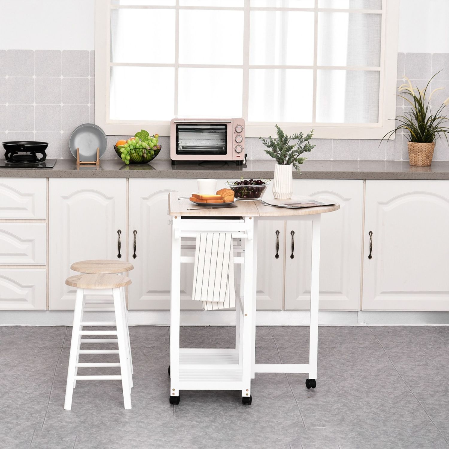 HOMCOM - HomCom masa pliabila, pe roti, cu 2 scaune 83,5x74x83cm ...