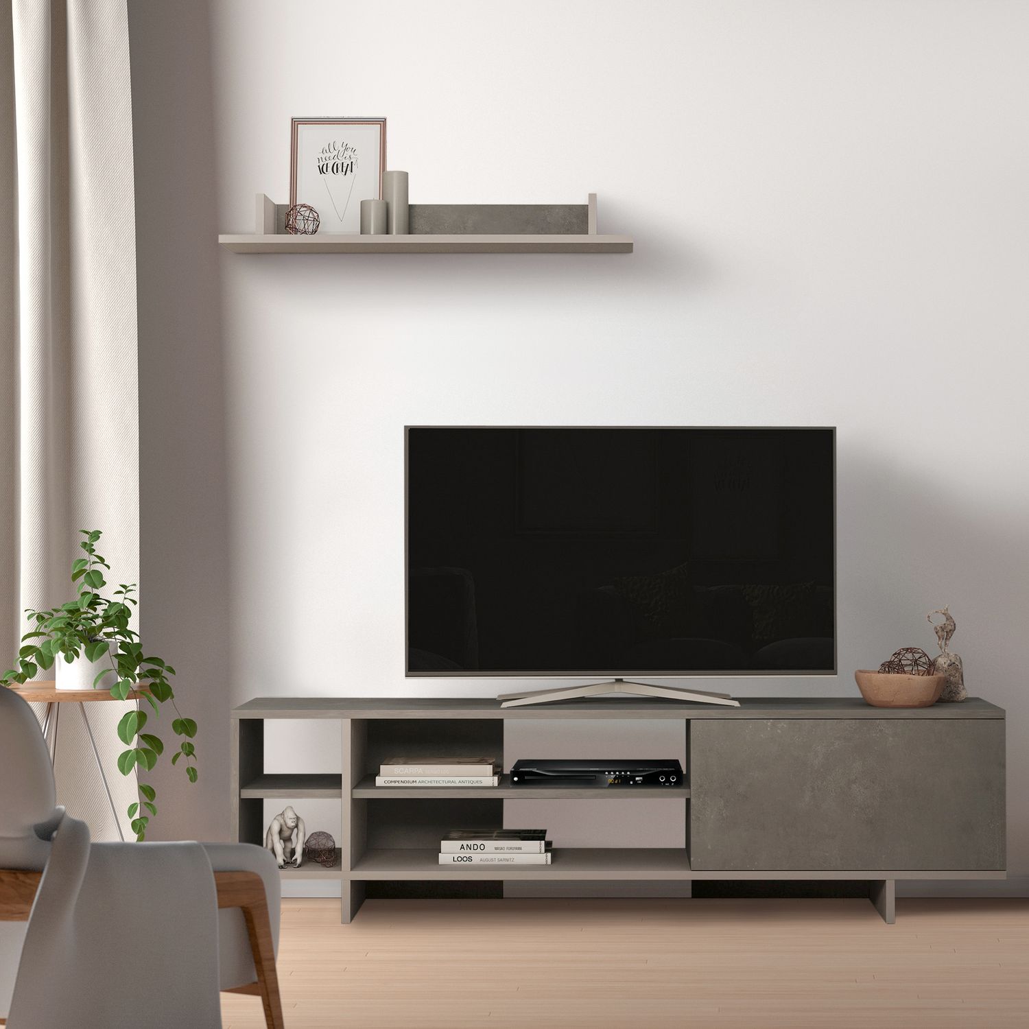 HOMCOM - Set Mobilier TV HOMCOM cu Dulapioare si Etajera de Agatare ...