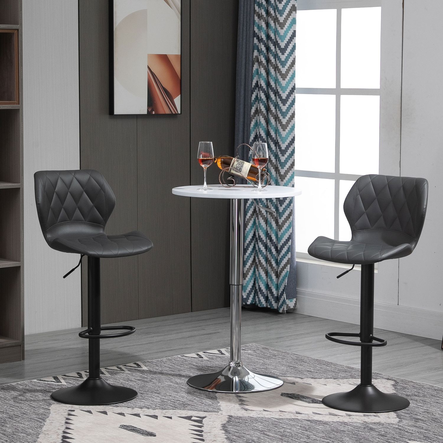 HOMCOM - HomCom set 2 scaune bar, piele sintetica, inaltime reglabila ...