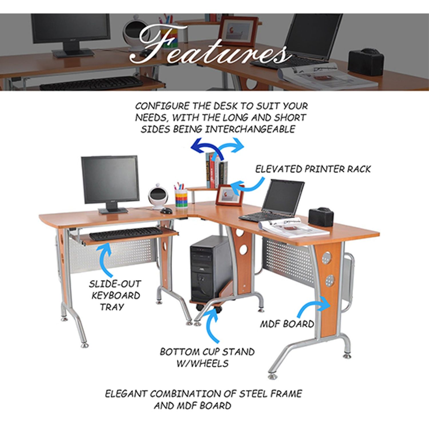 HOMCOM - HomCom Masa de birou pe Colt pentru Calculator, Masa pentru ...