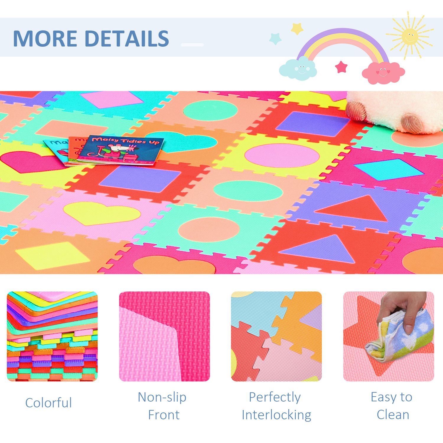 HOMCOM - HOMCOM Covor puzzle 36 bucati cu margini si forme colorate din ...