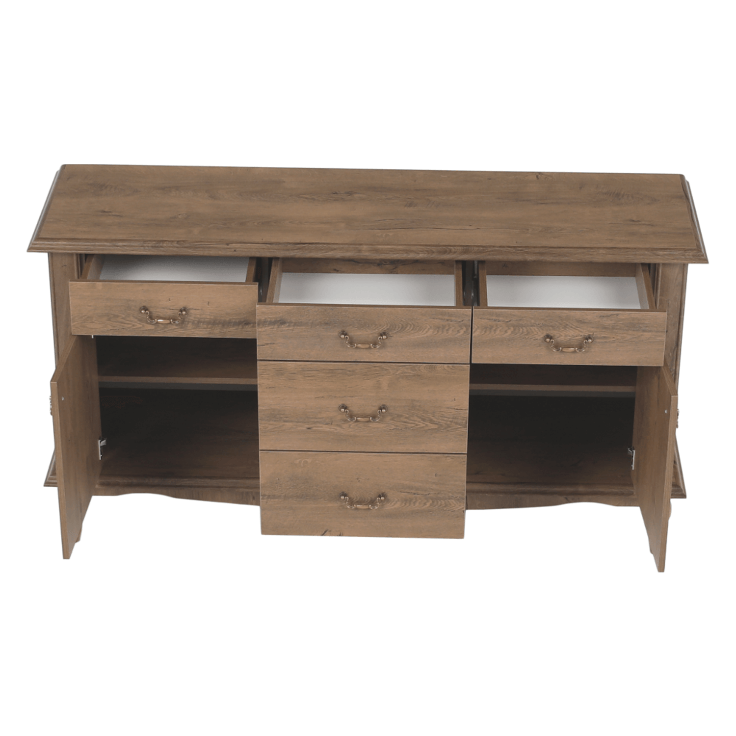 Decorer - Comoda 2 usi 5 sertare mdf stejar lefkas Vilar 165x47x89 cm ...