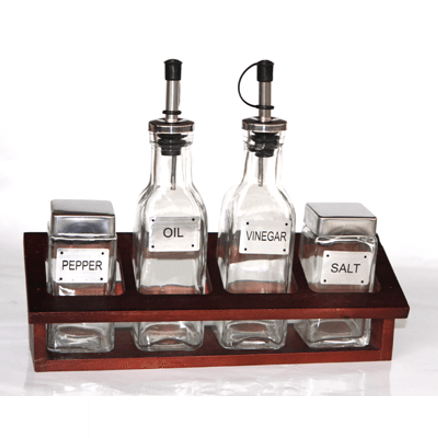 Raki - Oliviera 5 piese cu suport lemn RAKI sticle ulei si otet ...