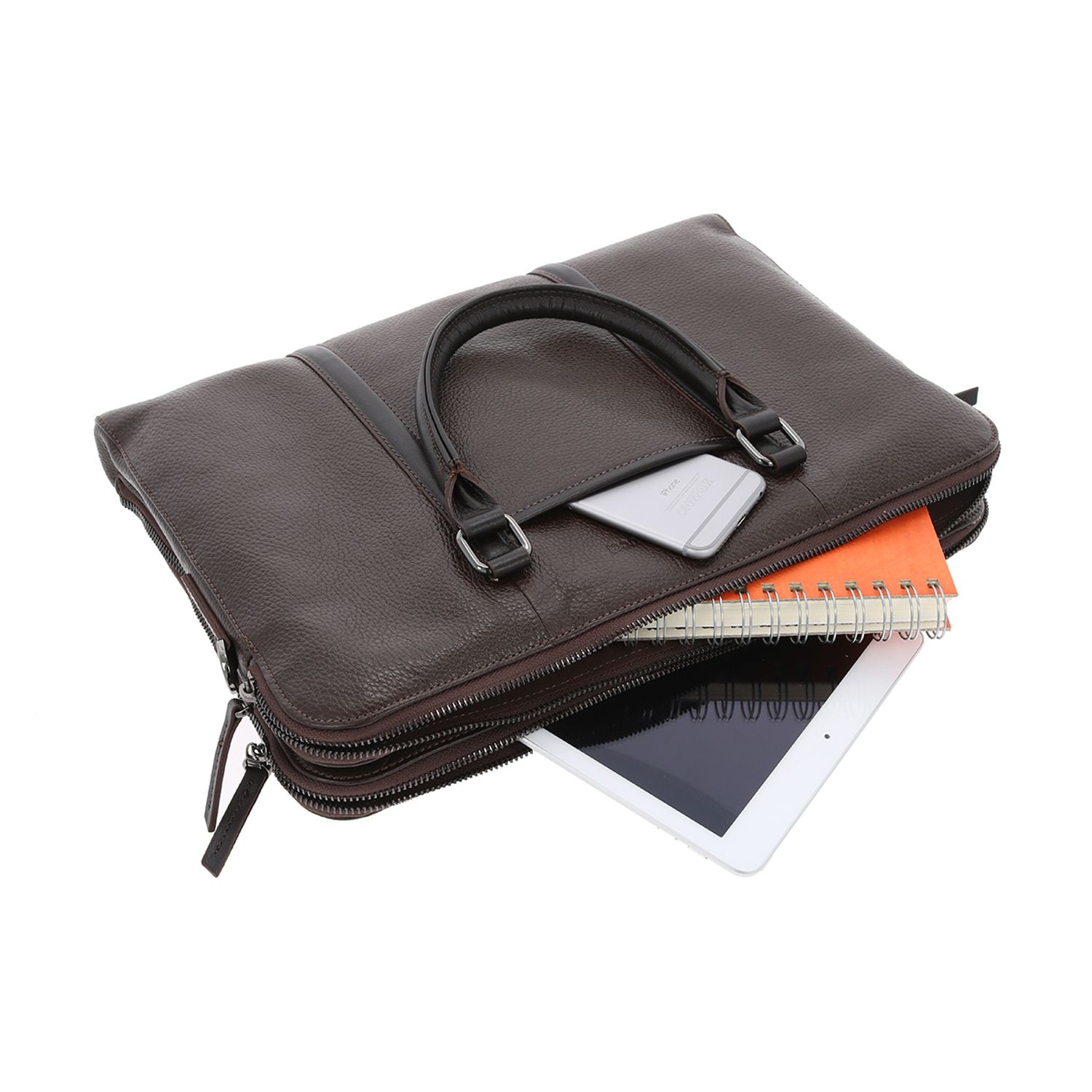 Magazinul De Genti - Geanta de acte cu doua fermoare, din piele ...