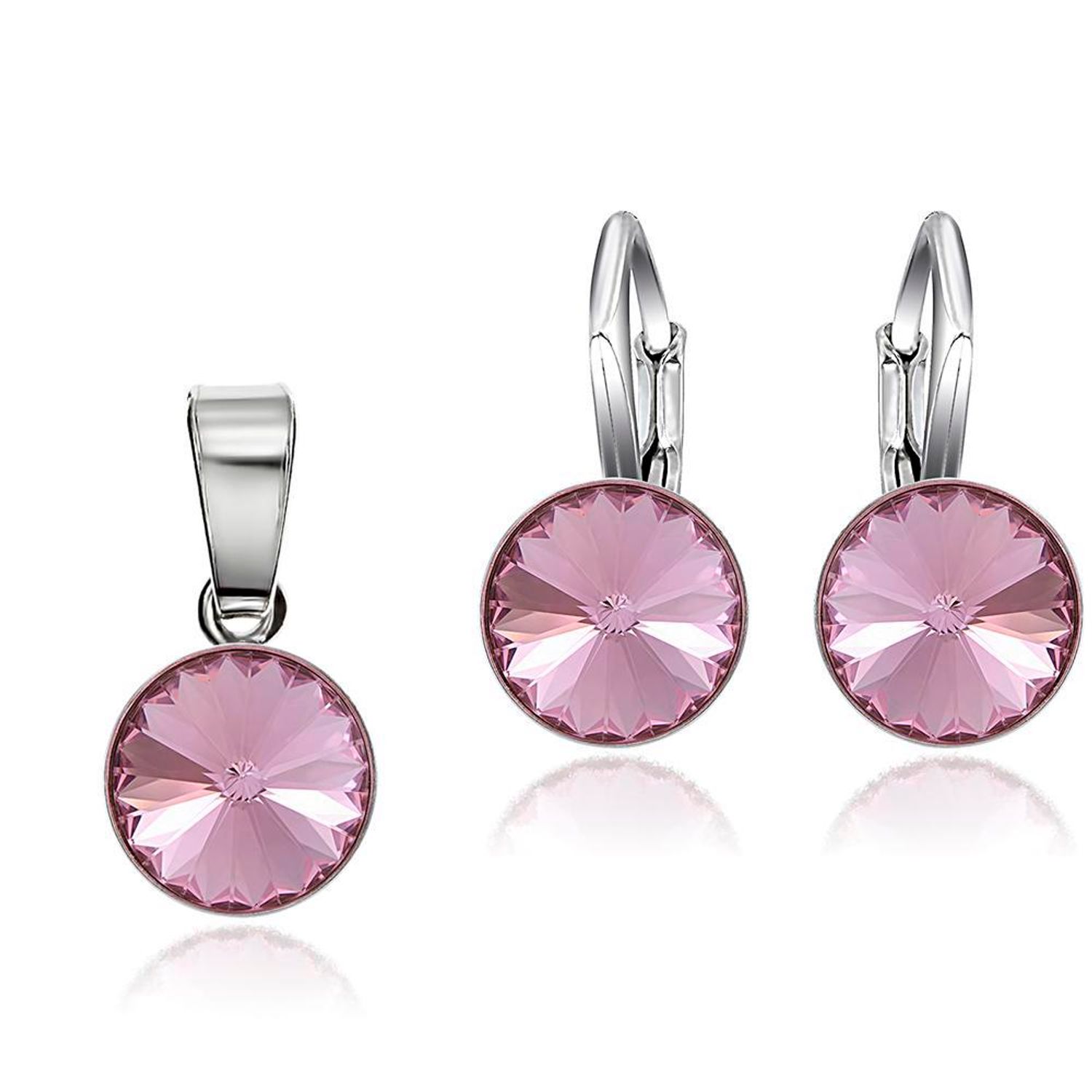 e-Crystal - Set Argint 925 placat cu rodiu cu cristale Swarovski® Rivoli Light Rose 8mm ...