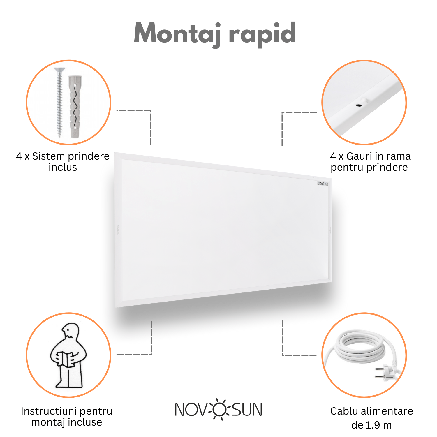 NOVOSUN - Panou radiant premium cu infrarosu NovoSun 950W, cu termostat ...