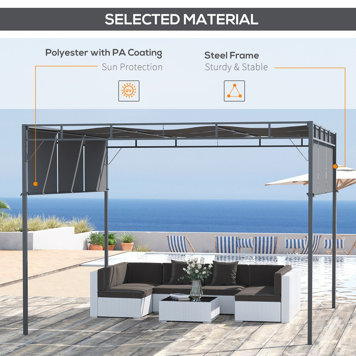 Outsunny - Outsunny Foisor Pergola 3x3 m din Otel cu Acoperis Glisant ...