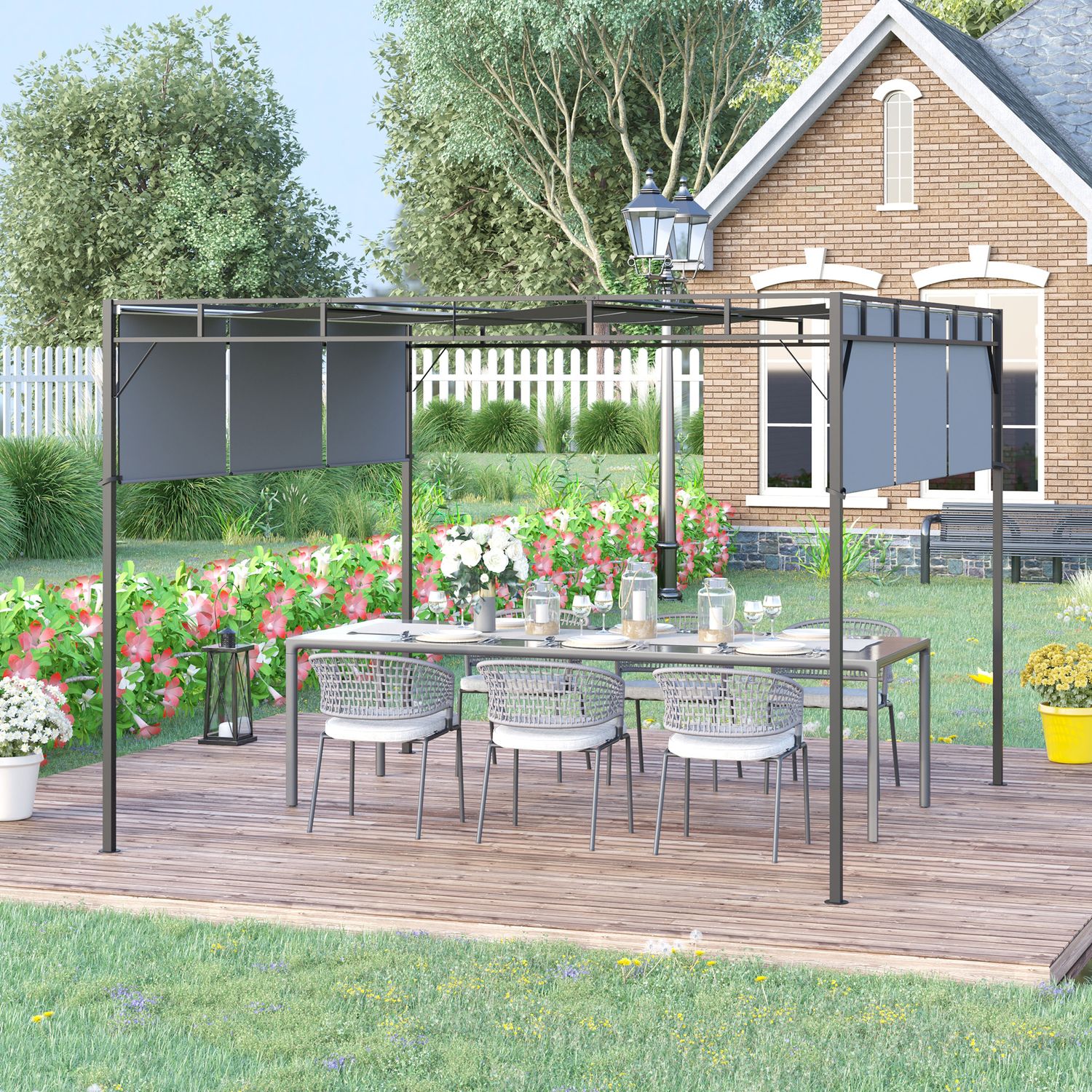 Outsunny - Outsunny Foisor Pergola 3x3 m din Otel cu Acoperis Glisant ...