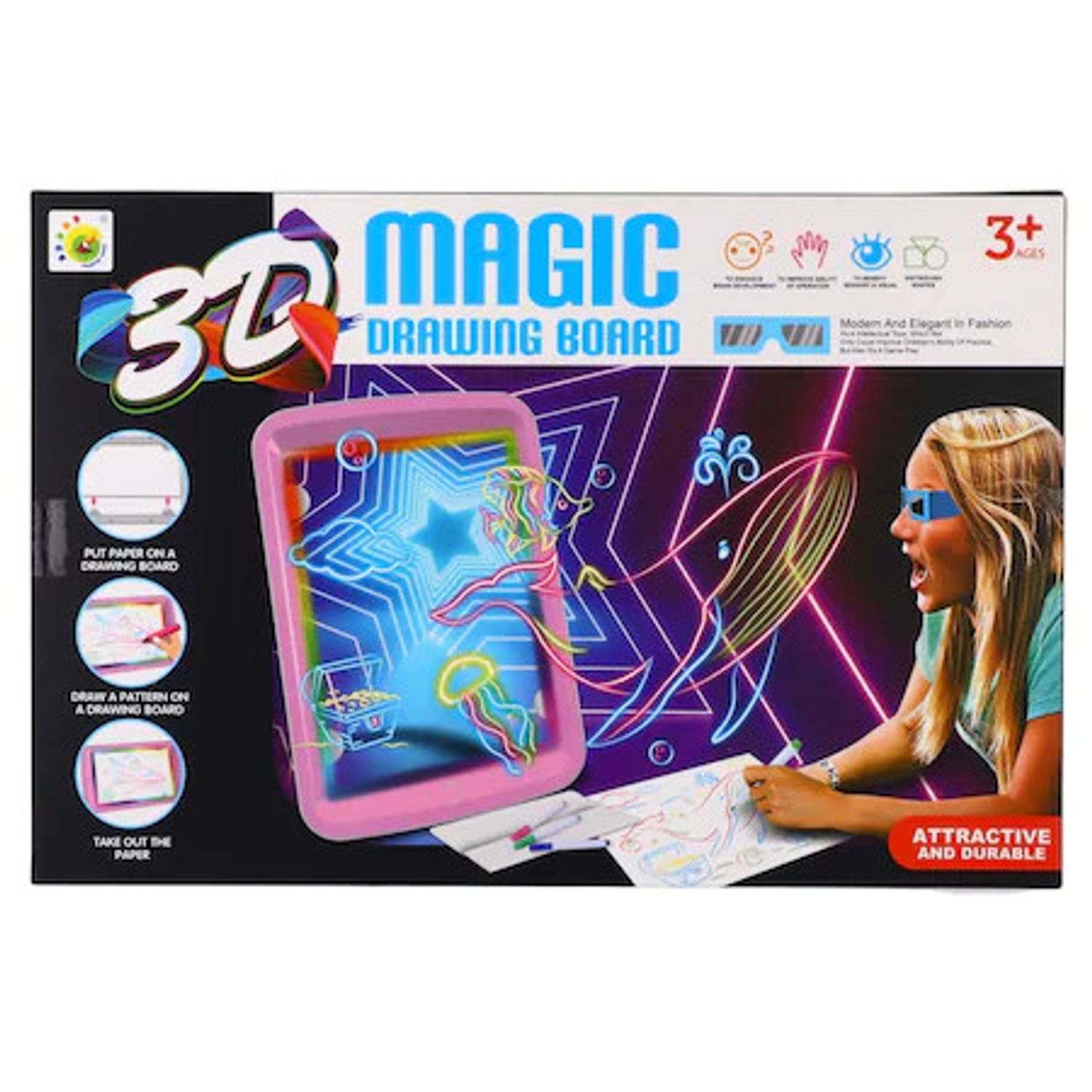 Creative World Toys - Tabla luminoasa 3D cu 4 planse de colorat ...