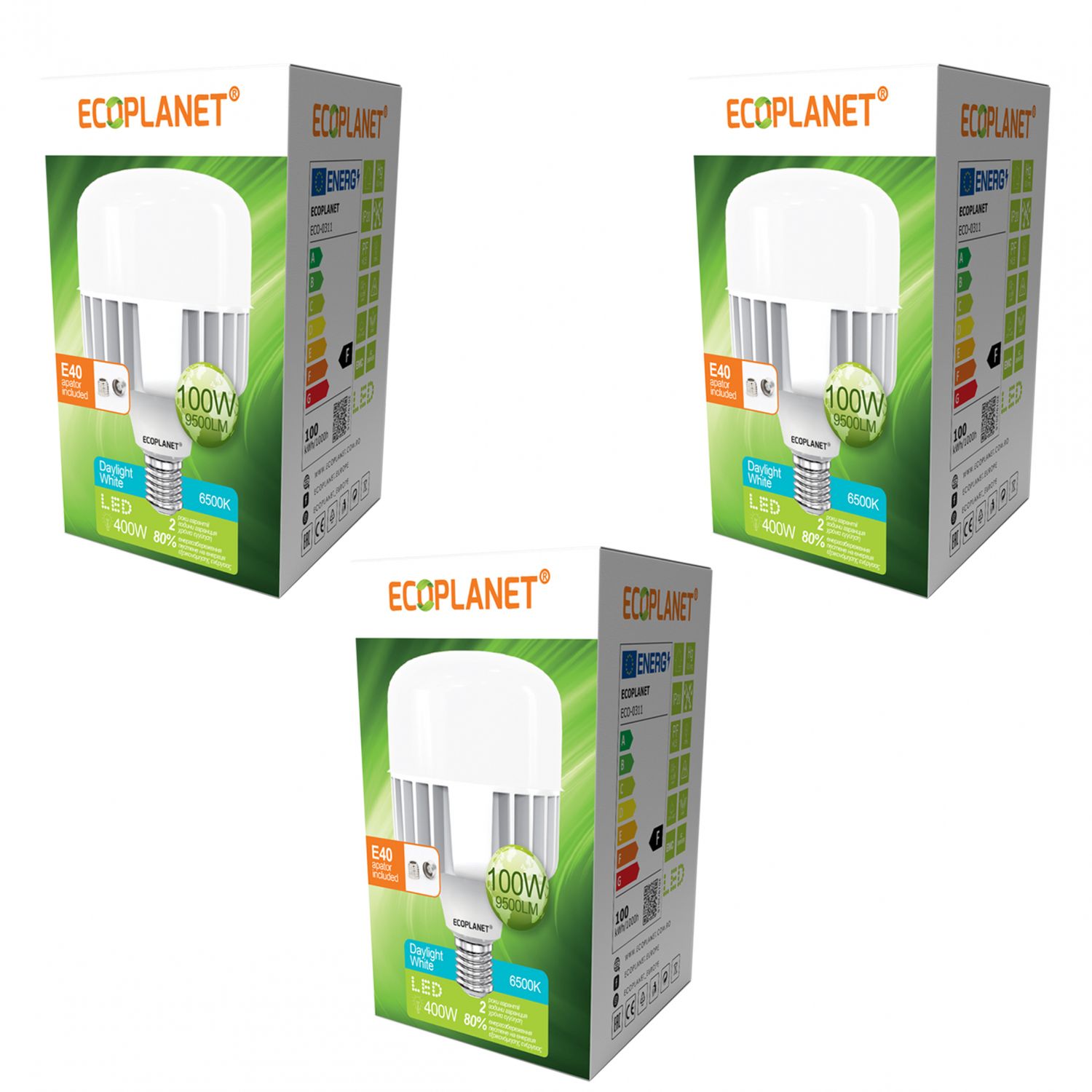 ECOPLANET - Set 3 Buc - Bec LED Ecoplanet T140 forma cilindrica, E27 ...