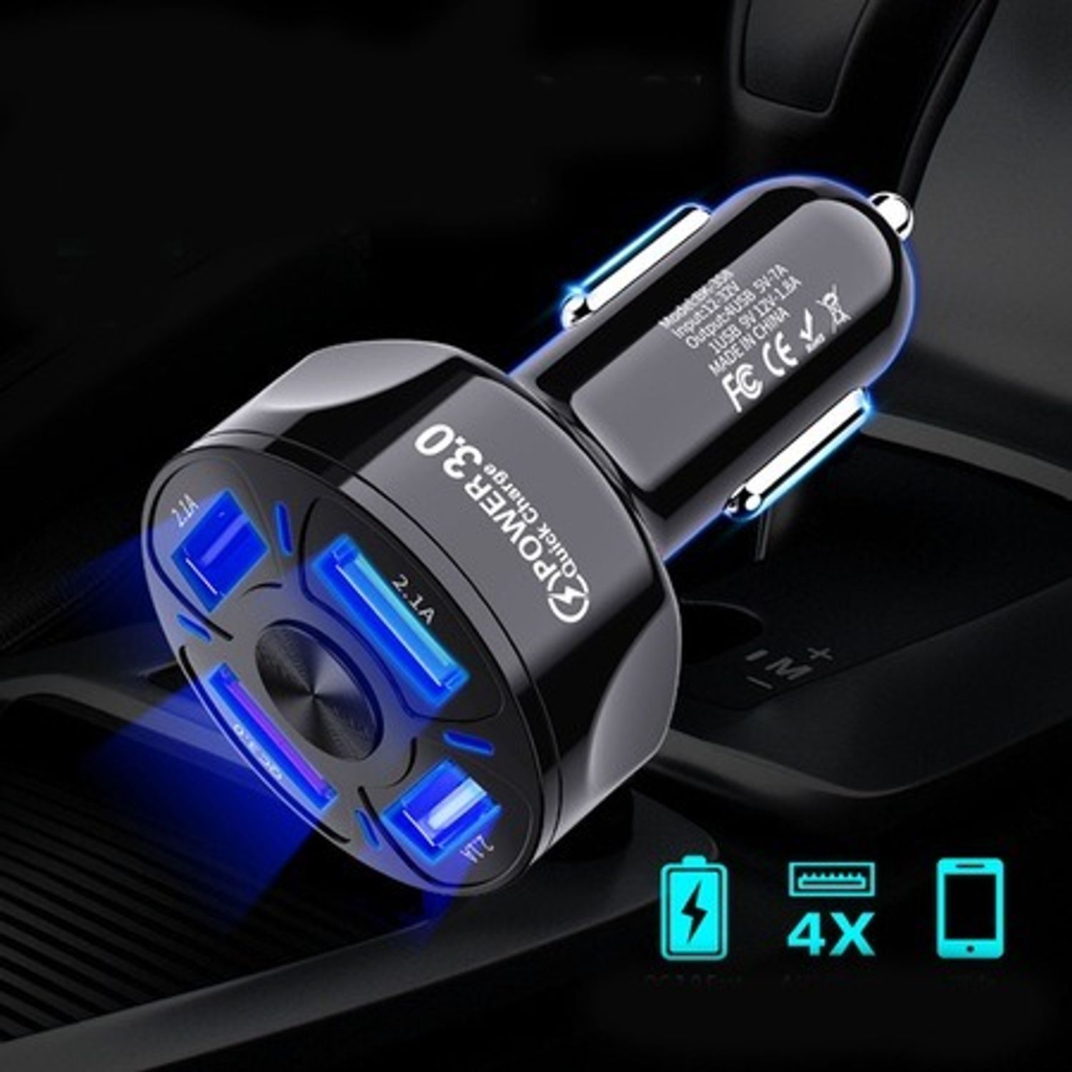 USLION - Incarcator Auto inteligent cu 4 porturi USB, cu Incarcare ...