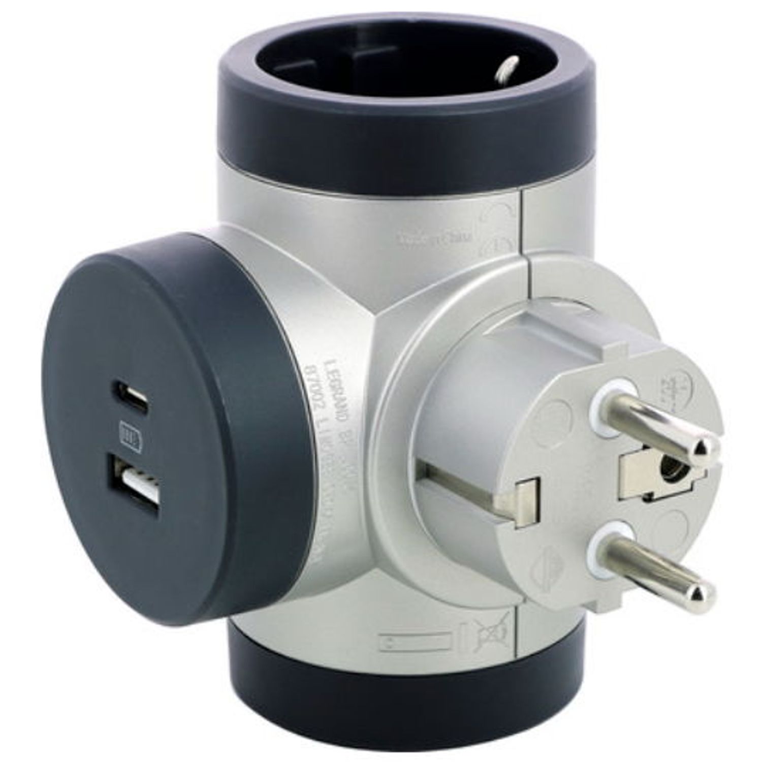 Legrand - Adaptor priza Legrand L694524, 2 prize, USB Tip A/C (Argintiu ...