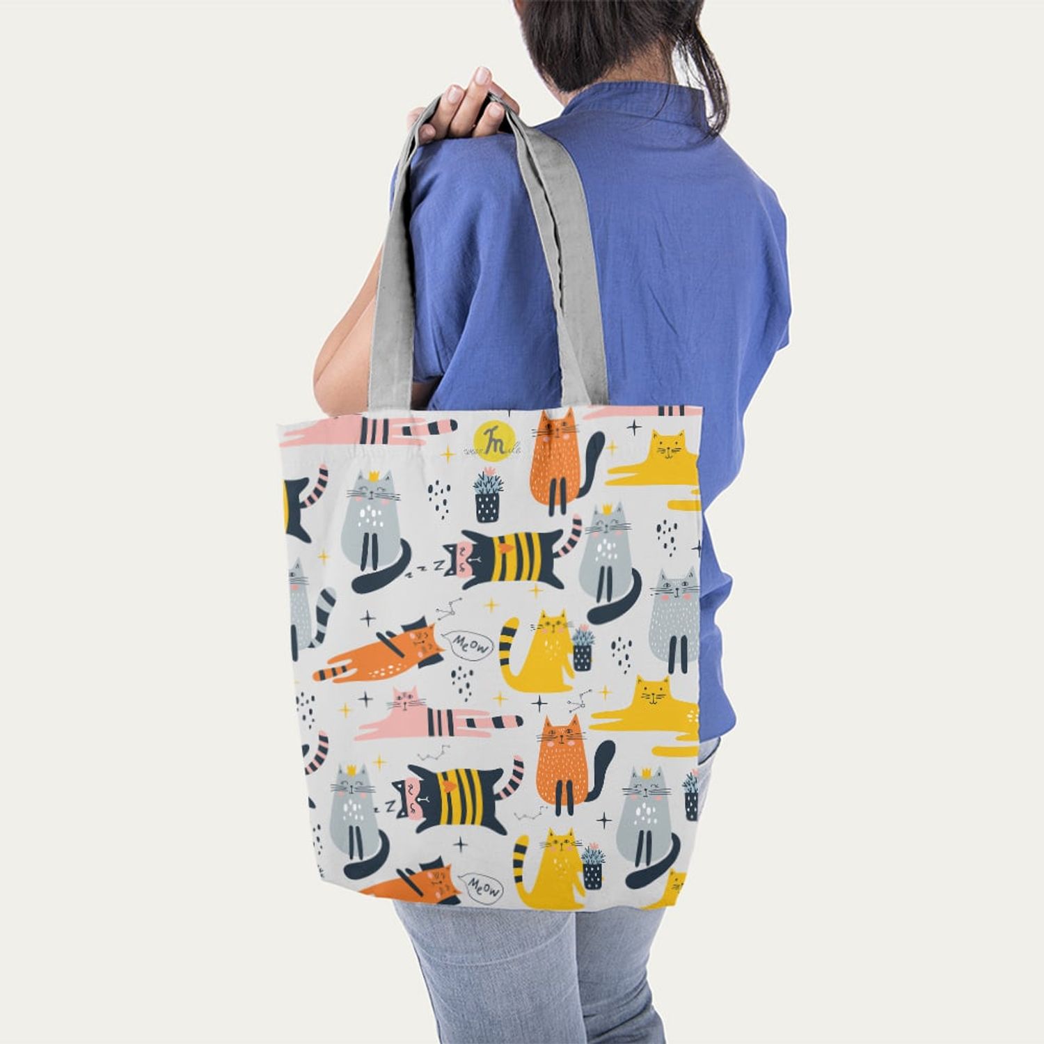 Mulewear - Geanta Handmade Tote Liner cu Captuseala, Pisici Printese de ...