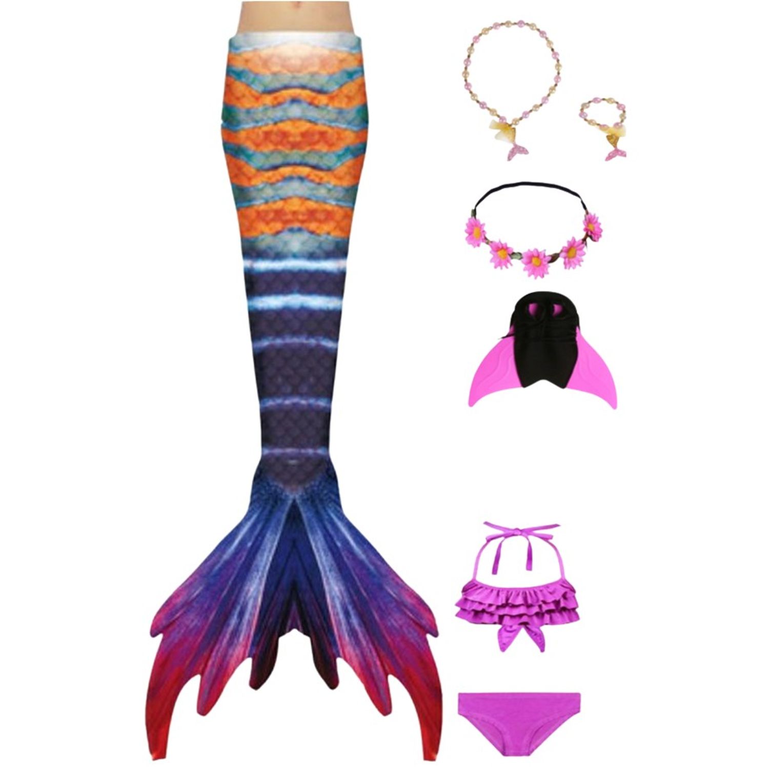 THK - Set 7 piese Costum de baie Sirena Printesa Ariel THK®, coada ...