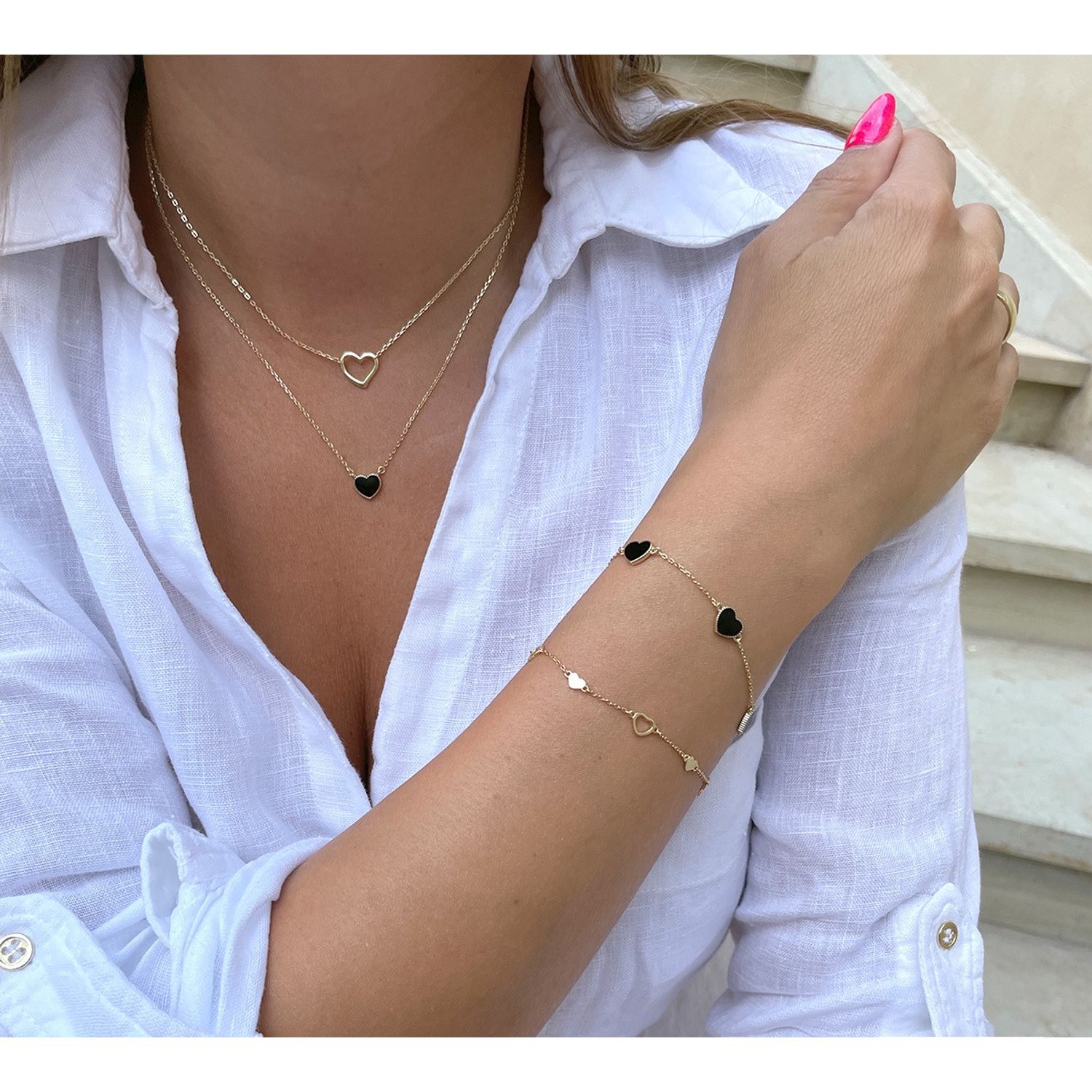 Delis - Bratara argint 925, JW171, model inima neagra, placata cu aur ...