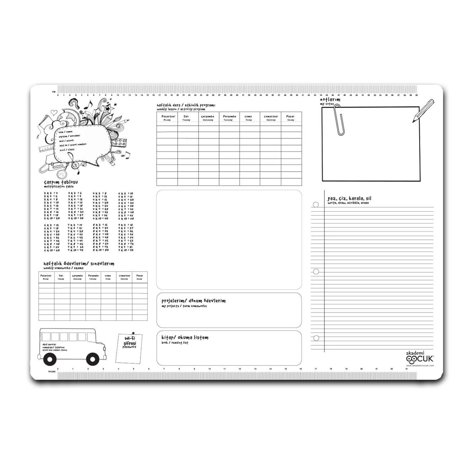 Funny Mat - Plansa pentru colorat, reutilizabila, orar, silicon, 48 X ...