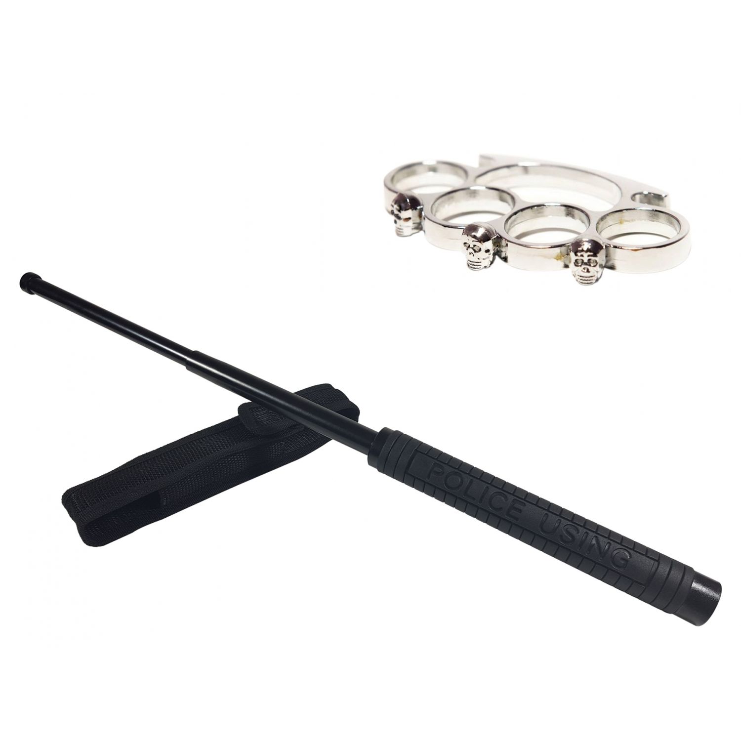 IdeallStore - Set baston telescopic Police, 49 cm + box craniu argintiu ...