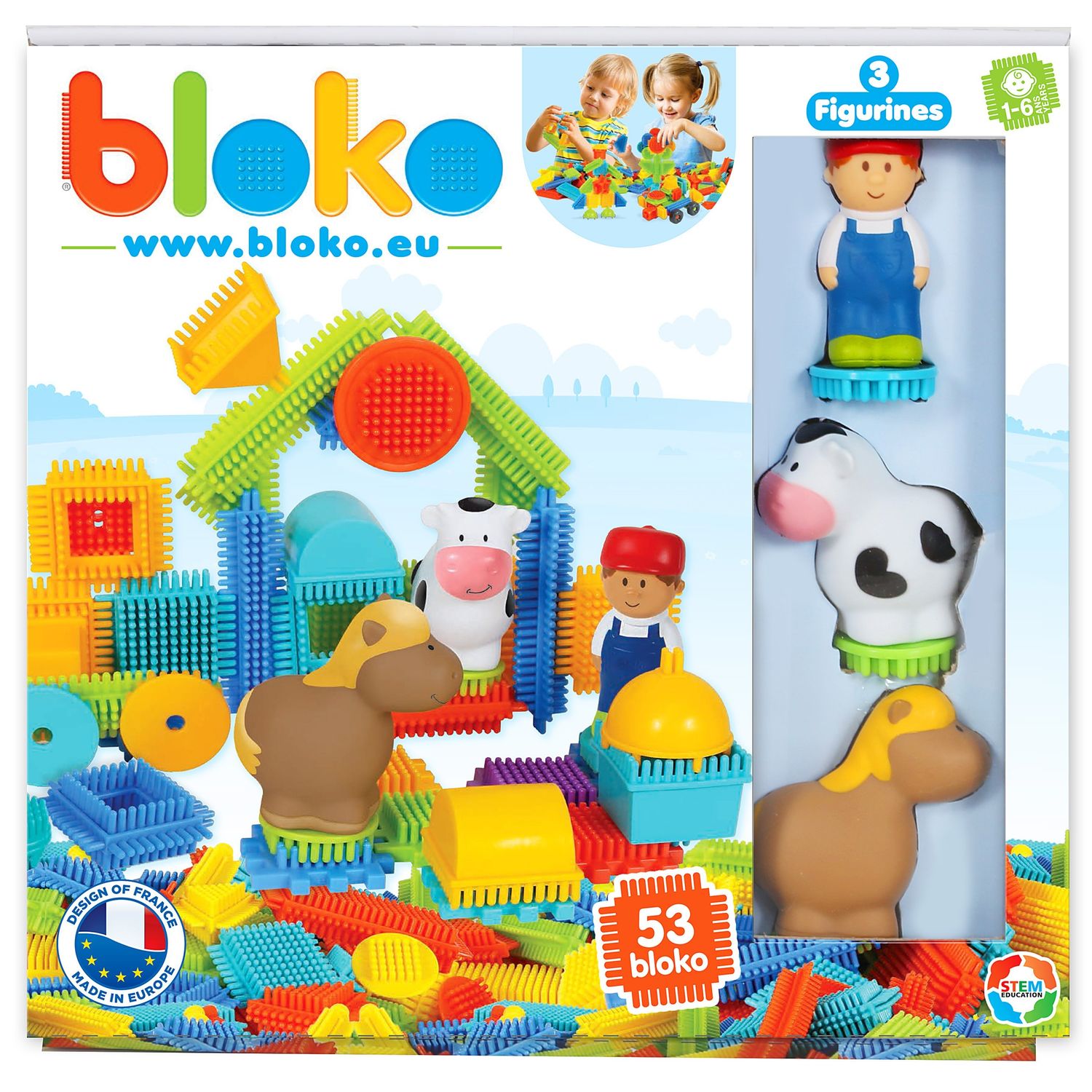 BLOKO - Set de construit BLOKO Tepi 52 piese cu trei figurine, cal ...