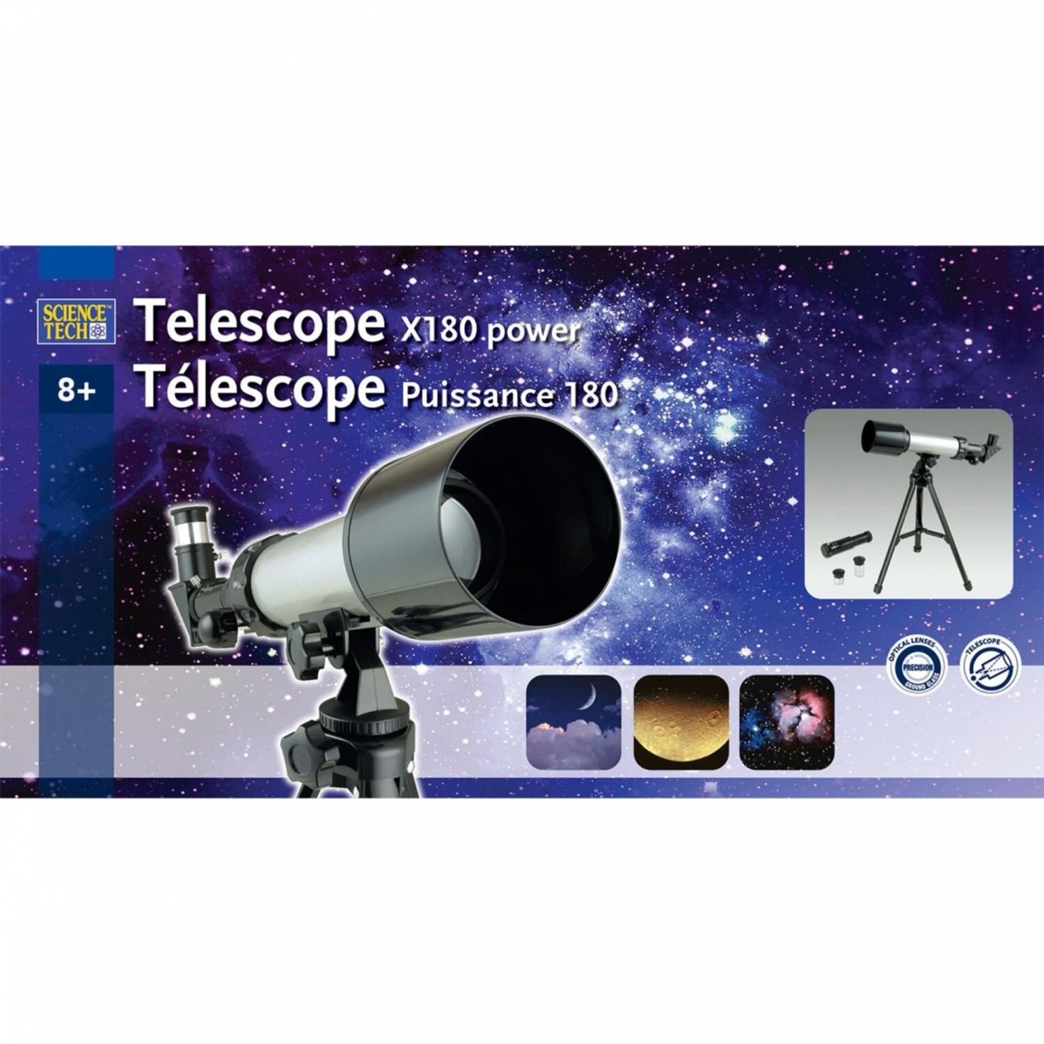 ScienceTech - Set telescop ScienceTech 180X, Gri-Negru, 8 ani+ - elefant.ro