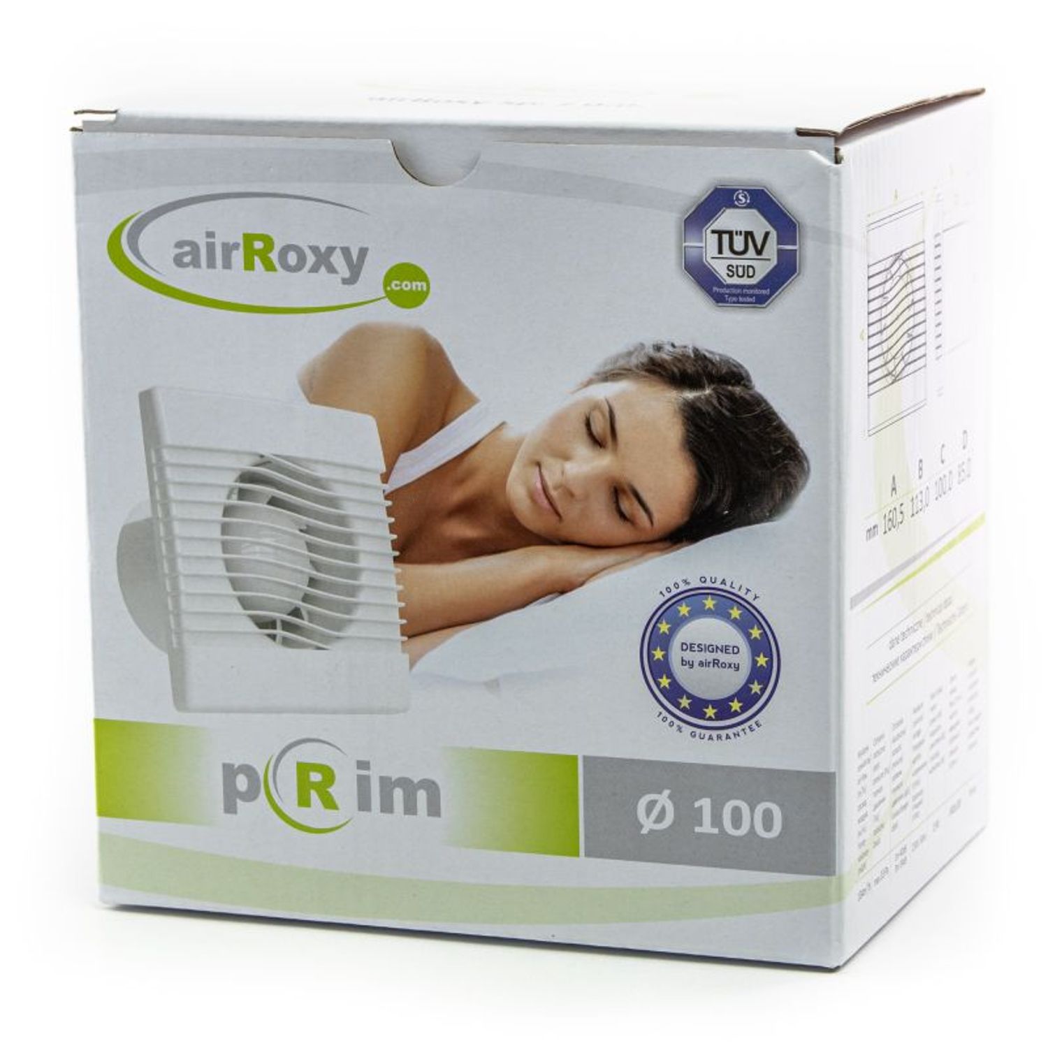 airRoxy - Ventilator baie pRim Ø 100 TS, Timer, Debit 104 m3/h, Alb - elefant.ro